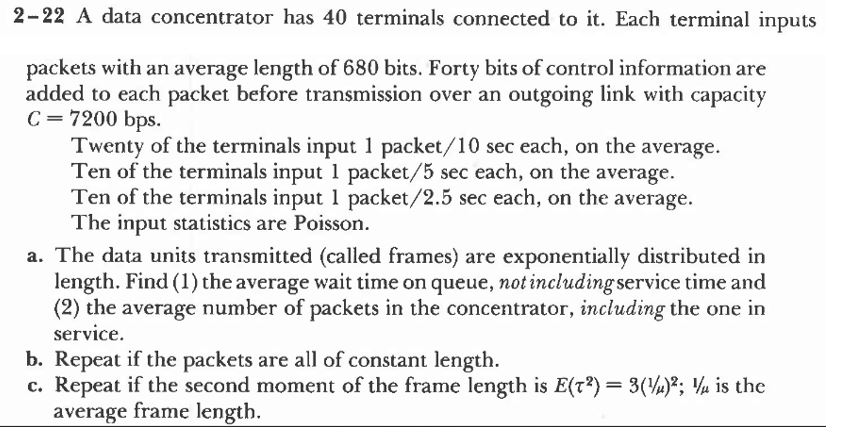 2-22 A data concentrator has 40 terminals connected | Chegg.com