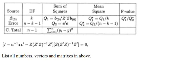 Solved DF Source Blo) k Error n-k-1 C. Total 7-1 Sum of | Chegg.com