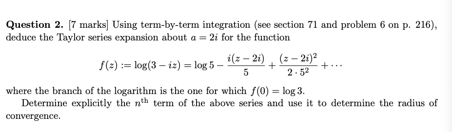 Solved Question 2. [7 marks] Using term-by-term integration | Chegg.com
