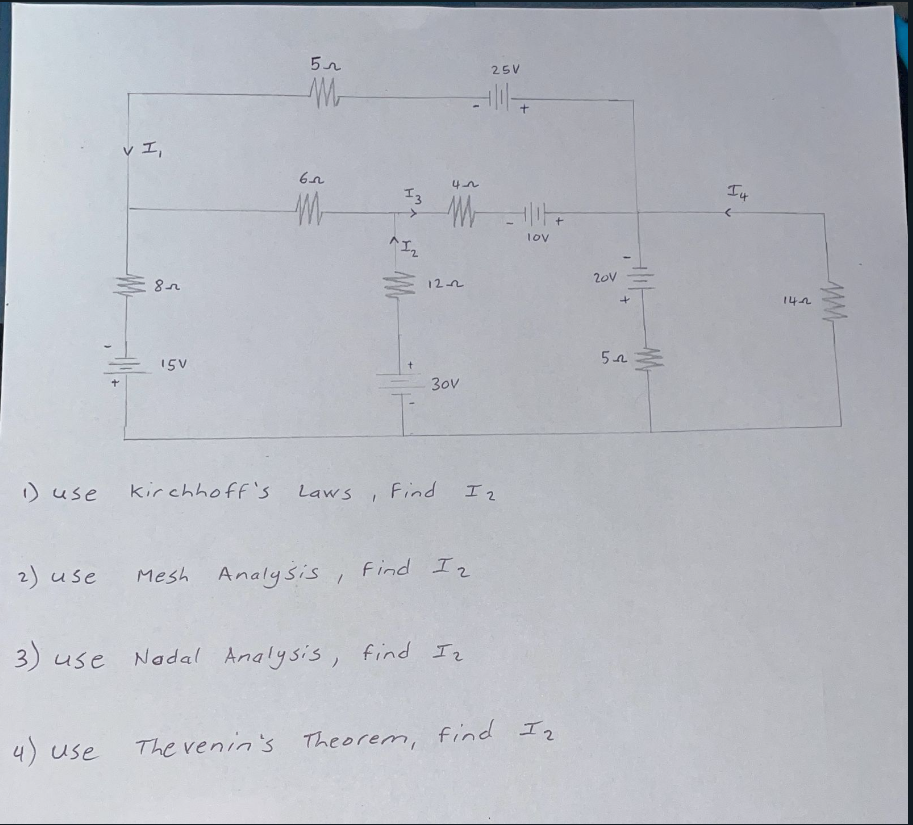 Solved A) Use Kirchoffs Law to find I2 B) Use mesh analysis | Chegg.com