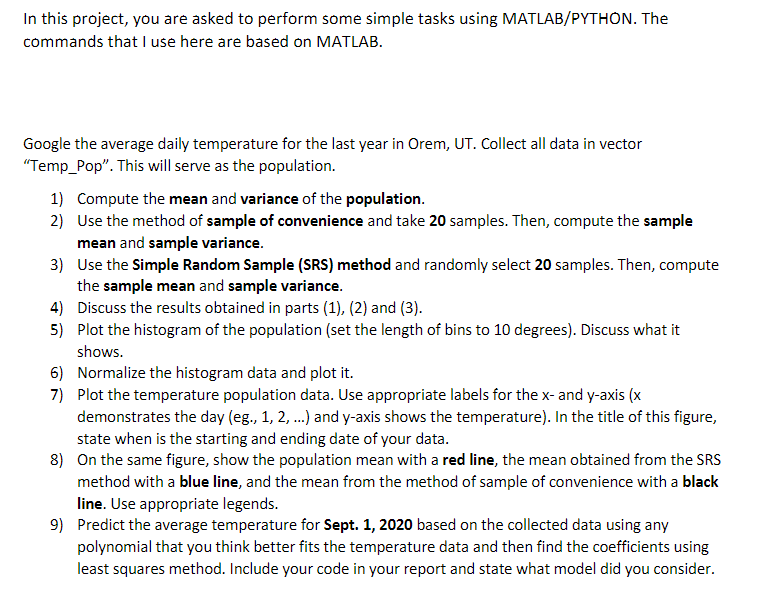 In this project, you are asked to perform some simple | Chegg.com