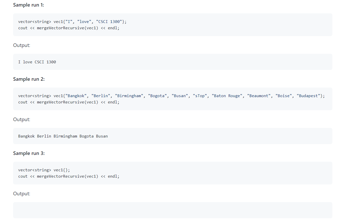 Solved Question 1 (3 points): mergeVector Recursion Write a | Chegg.com