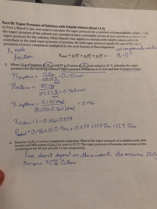 Solved Part III: Vapor Pressure of Solution with Volatile | Chegg.com