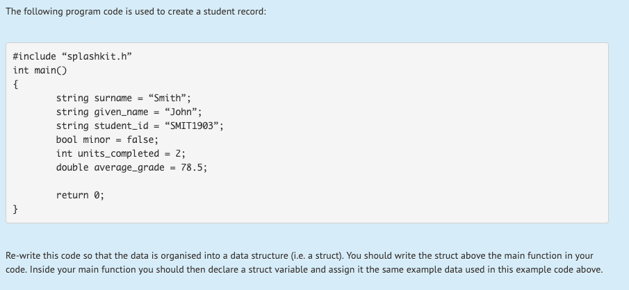 Solved The following program code is used to create a | Chegg.com