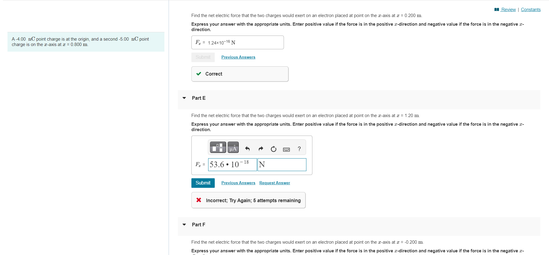 Solved PARTS E AND F PLEASEA - 4.00 ﻿nC point charge is at | Chegg.com