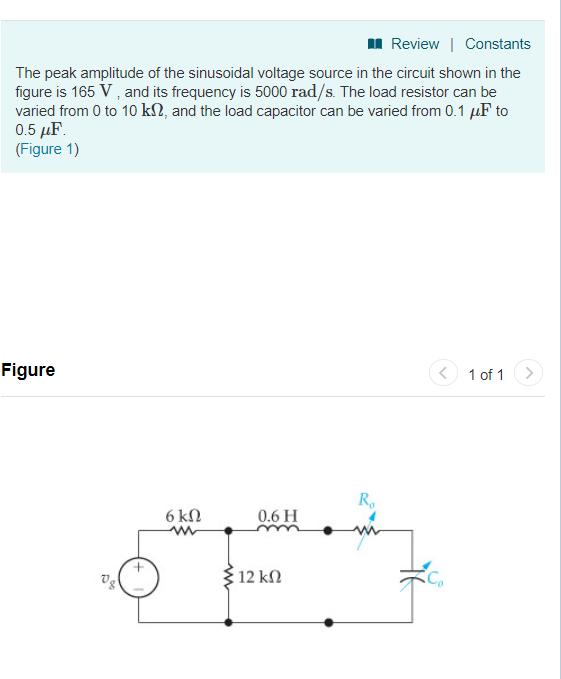 Solved Review Constants sinusoidal voltage source in the | Chegg.com