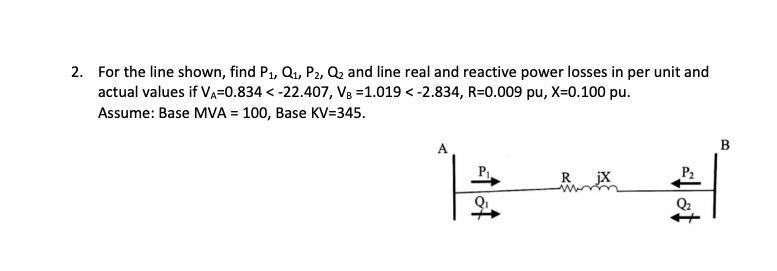 Solved 2. For the line shown, find P2, Q1, P2, Q2 and line | Chegg.com