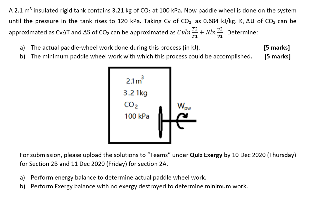 Solved A 2.1 m3 insulated rigid tank contains 3.21 kg of CO2 | Chegg.com