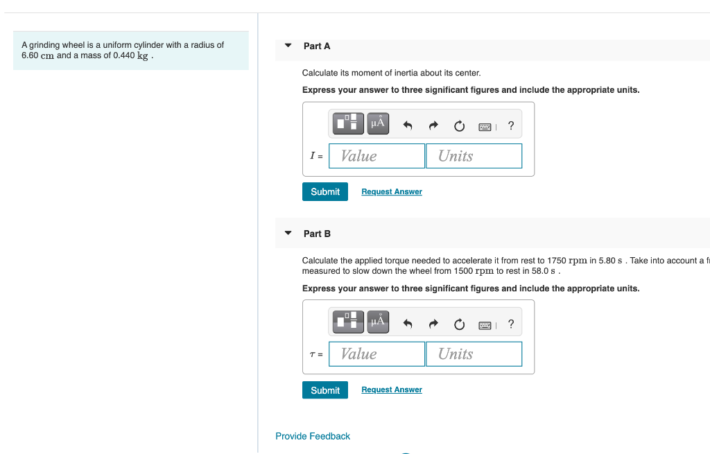 Solved A grinding wheel is a uniform cylinder with a radius | Chegg.com