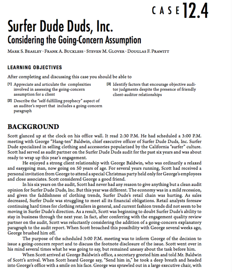 Solved CASE12.4 Surfer Dude Duds, Inc Considering the | Chegg.com