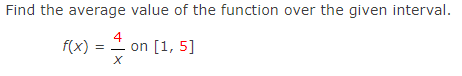 Solved Find the average value of the function over the given | Chegg.com