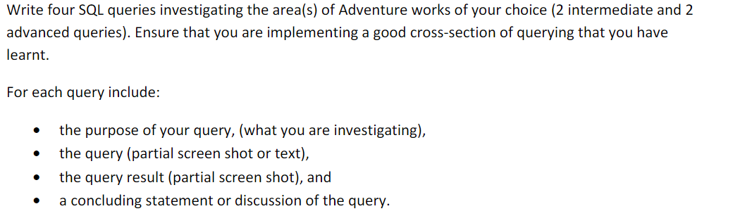 Solved Write four SQL queries investigating the area(s) of | Chegg.com