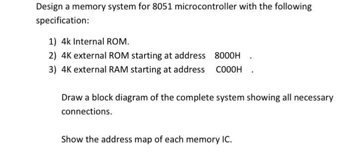 Solved Design a memory system for 8051 microcontroller with | Chegg.com