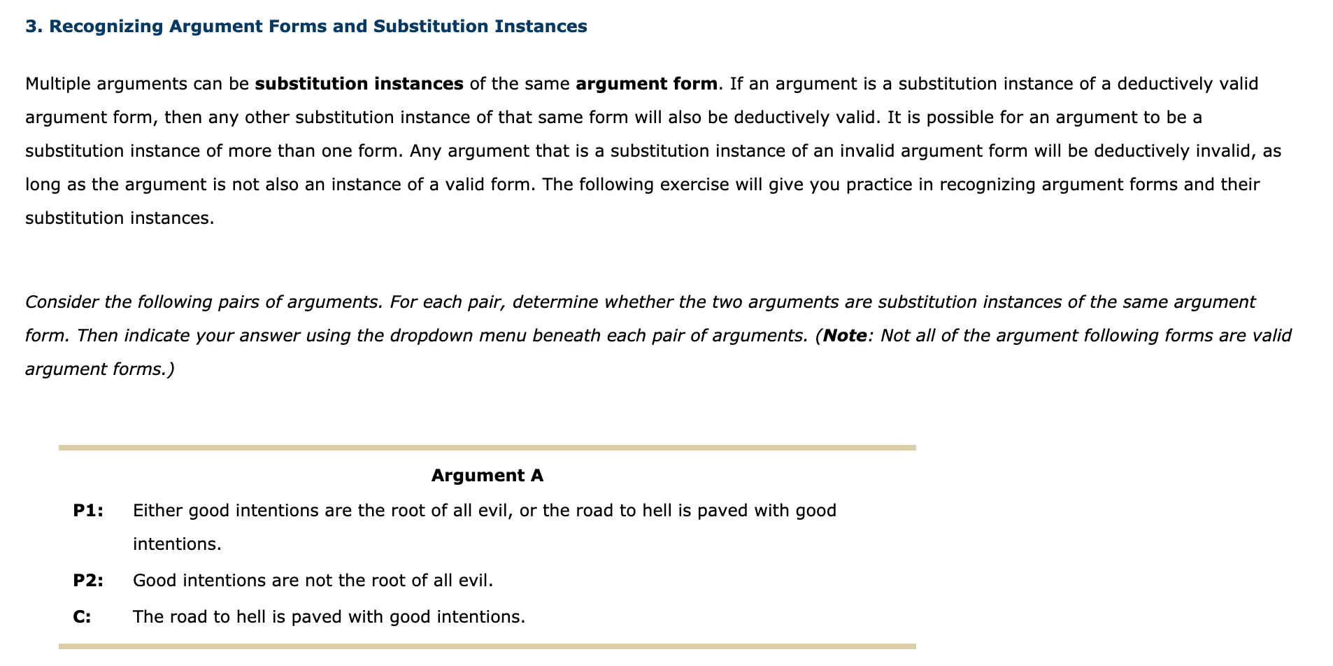 Solved 3. Recognizing Argument Forms and Substitution | Chegg.com