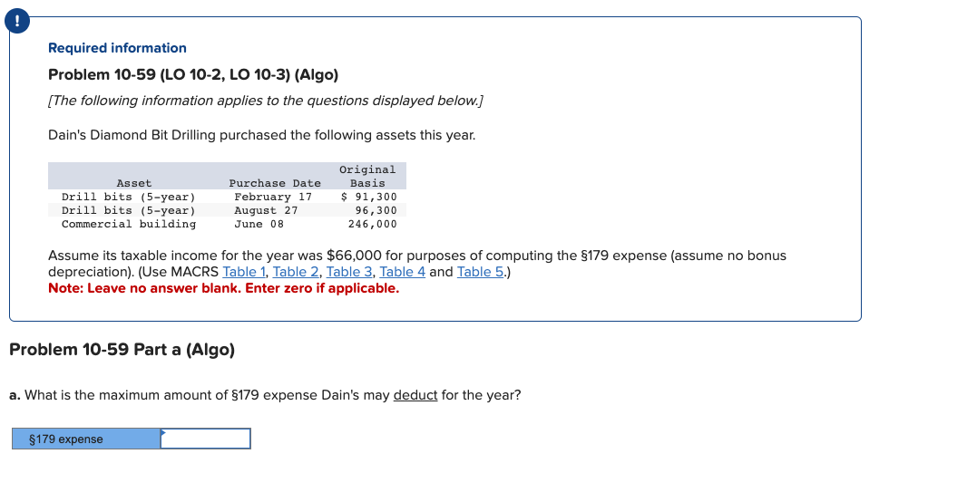 Solved Required information Problem 10-59 (LO 10-2, LO 10-3) | Chegg.com