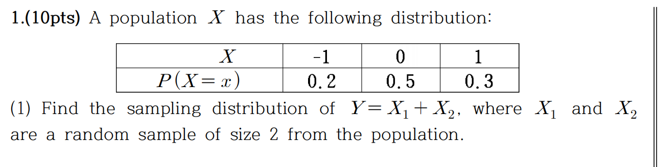 Solved 1.(10pts) A population X has the following | Chegg.com
