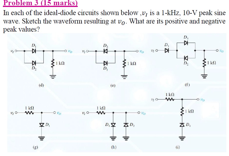 Solved Problem 3 (15 ﻿marks)In each of the ideal-diode | Chegg.com