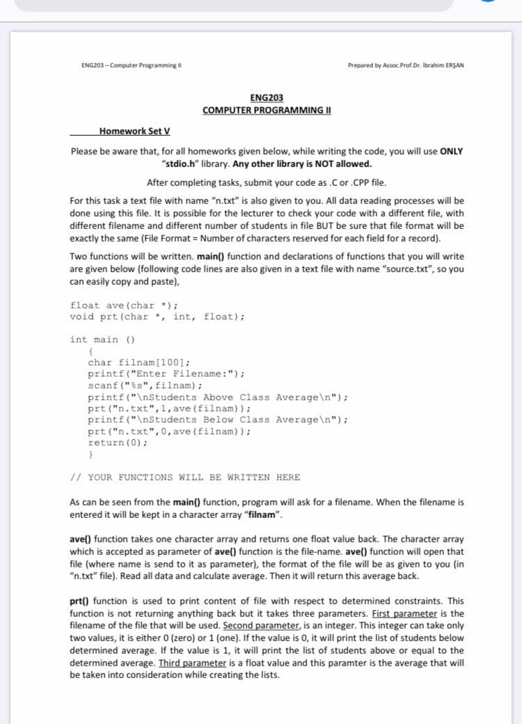 ENG203 - Computer Programming Prepared by Assoc. | Chegg.com