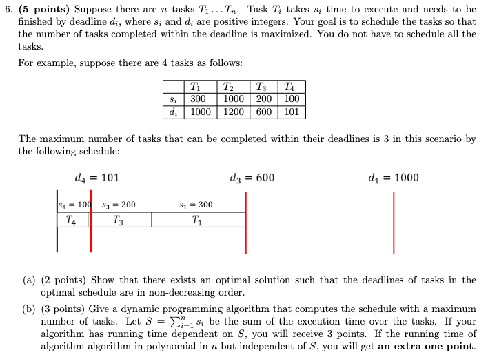 (5 points) Suppose there are n tasks T1…Tn. Task Ti | Chegg.com
