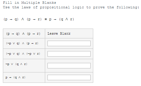 Solved Fill in Multiple Blanks Use the laws of propositional | Chegg.com
