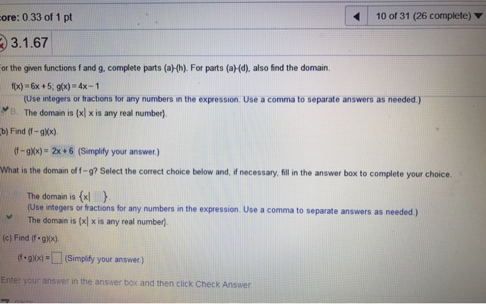 Solved For the given functions f and g, complete parts | Chegg.com