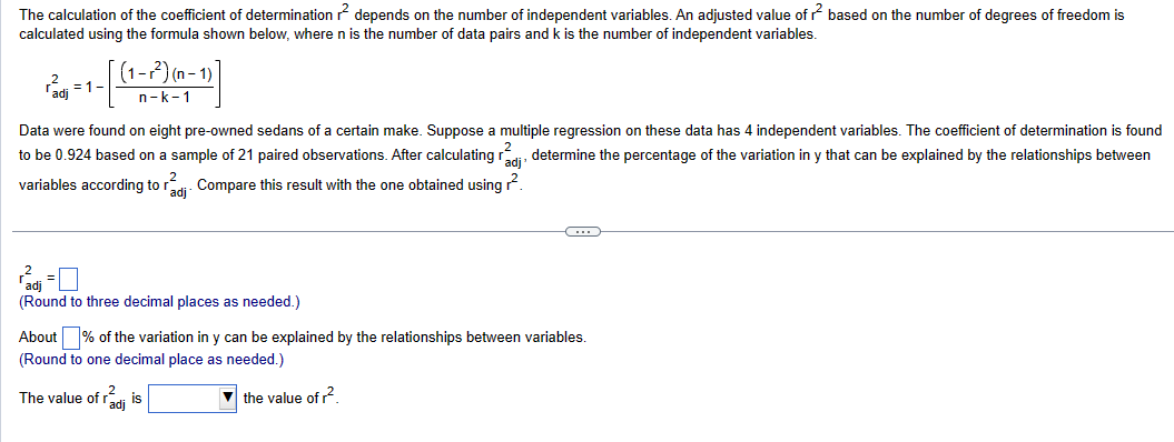 Solved The calculation of the coefficient of determination | Chegg.com
