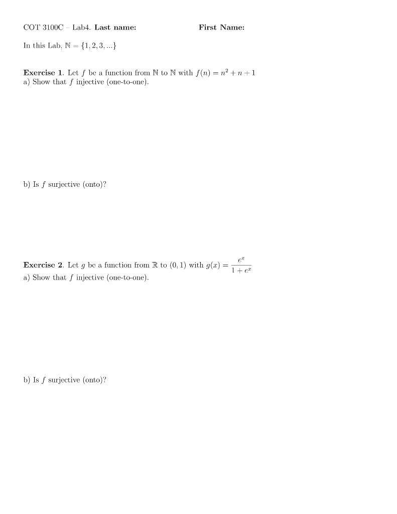 Solved COT 31000 Lab4. Last name: First Name: In this Lab, N | Chegg.com