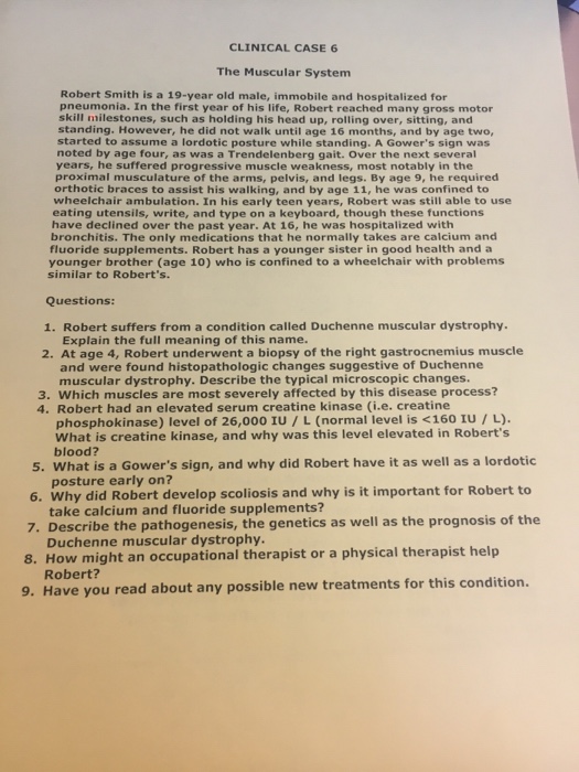 Solved CLINICAL CASE 6 The Muscular System Robert Smith is a | Chegg.com