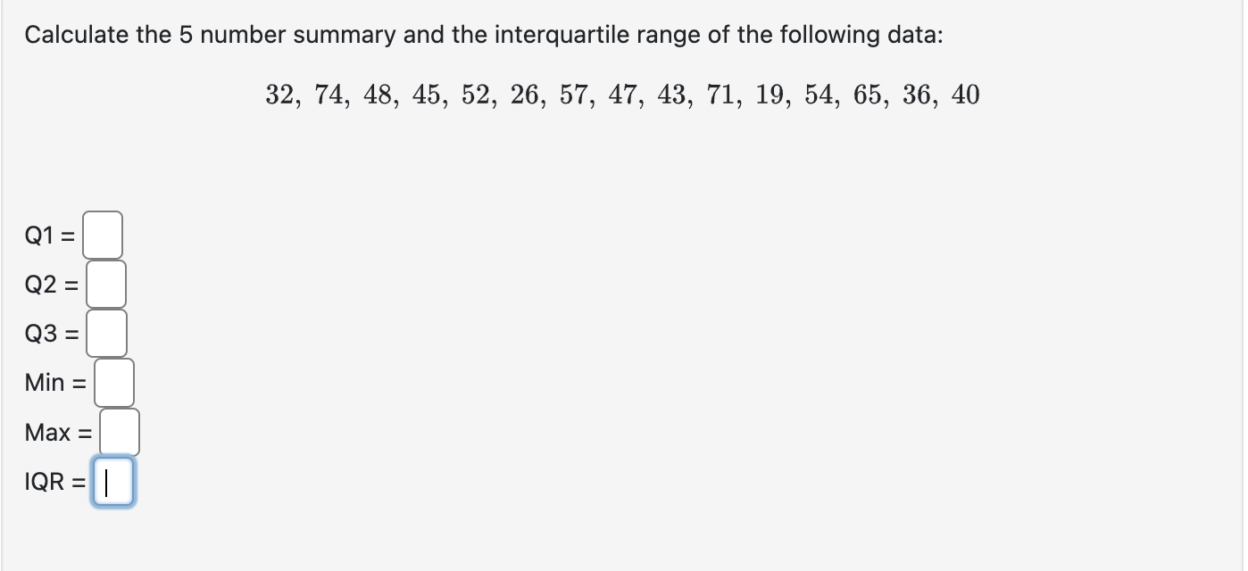 Solved Calculate the 5 number summary and the interquartile | Chegg.com