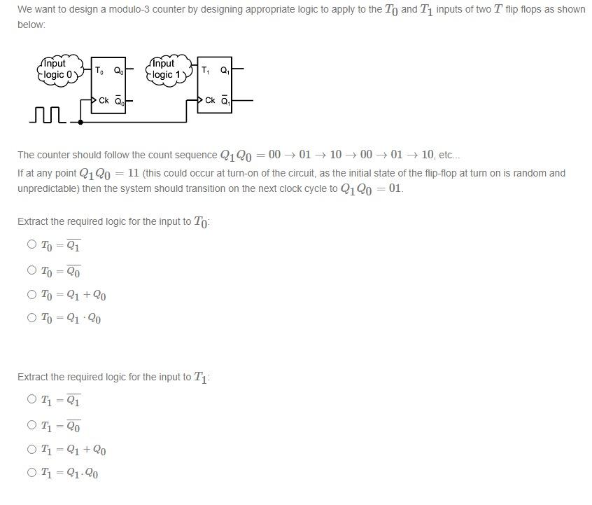 Solved We want to design a modulo-3 counter by designing | Chegg.com