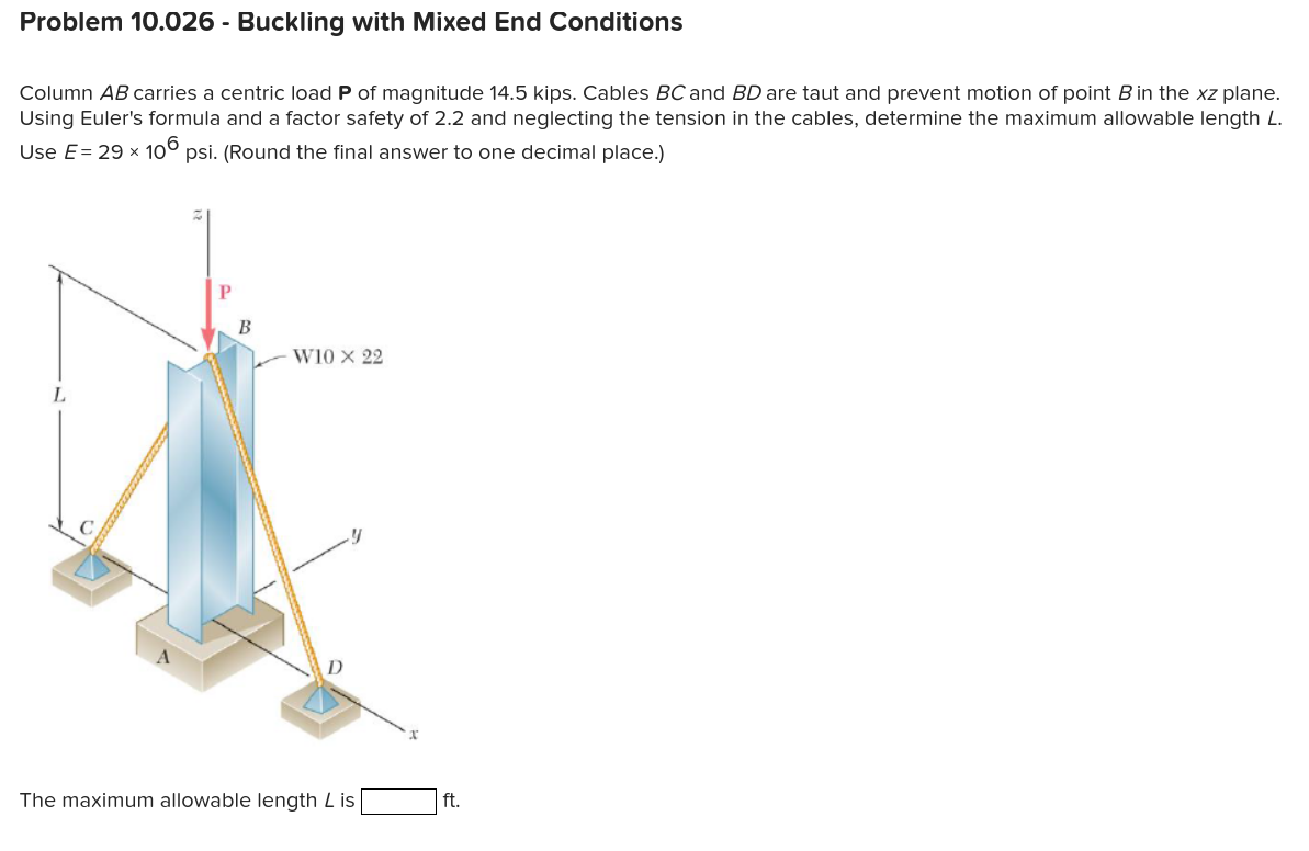 Solved Problem 10.026 - Buckling with Mixed End Conditions | Chegg.com