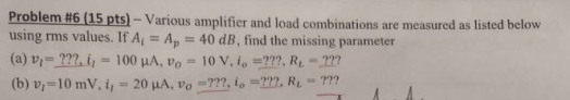 Solved Problem \#6 (15 pts) - Various amplifier and load | Chegg.com