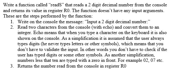 Write a function called "reads that reads a 2 digit | Chegg.com