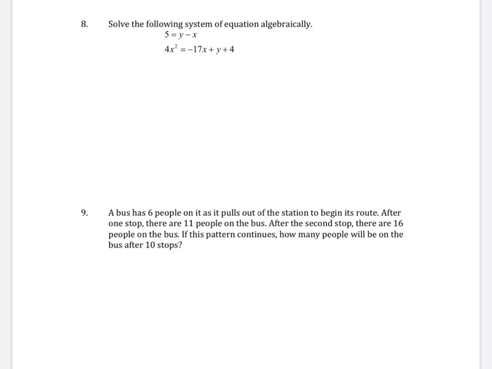 Solved 8. Solve the following system of equation | Chegg.com