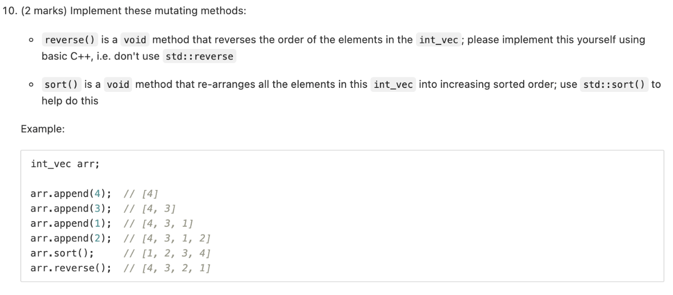 Solved 10. (2 marks) Implement these mutating methods: o | Chegg.com