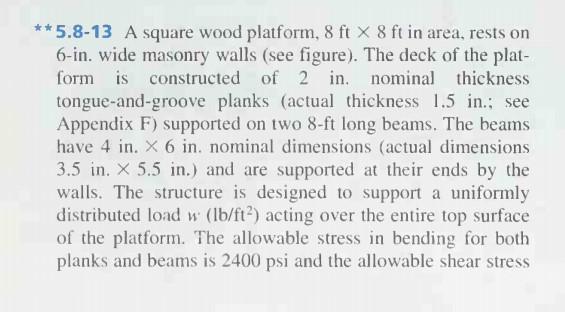 Solved **5.8-13 A square wood platform, 8 ft x 8 ft in area, | Chegg.com
