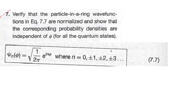 Solved 7 Verify That The Particle In A Ring Wavefunc Tions 