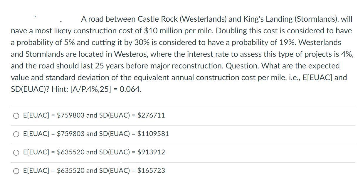 A road between Castle Rock (Westerlands) and King's | Chegg.com