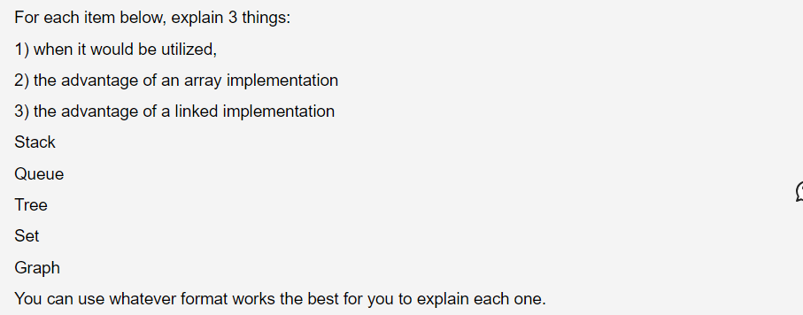 Solved For each item below, explain 3 ﻿things:when it would | Chegg.com