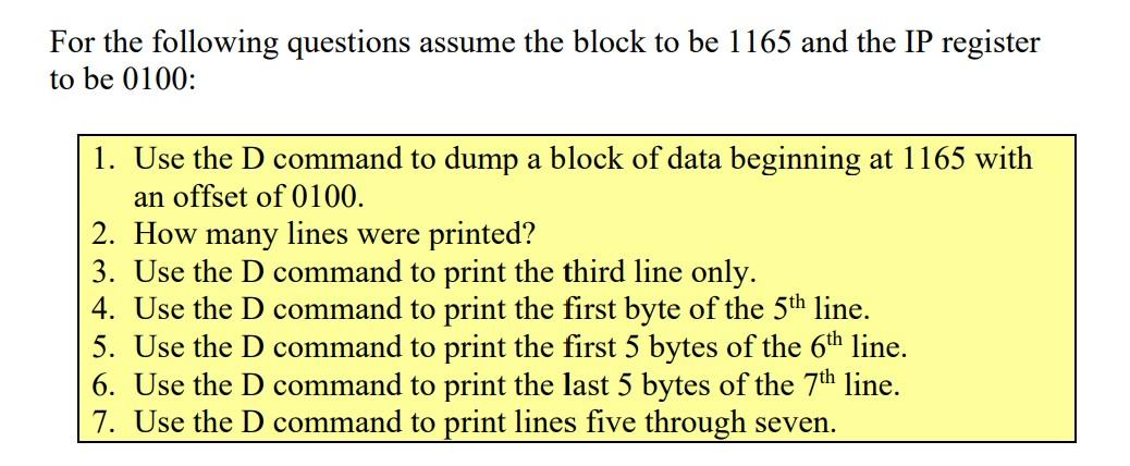 Solved This is using MS-DOS Debug program. I got to answer 3 | Chegg.com