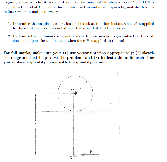 Solved Figure 3 shows a rod-disk system at rest, at the time | Chegg.com