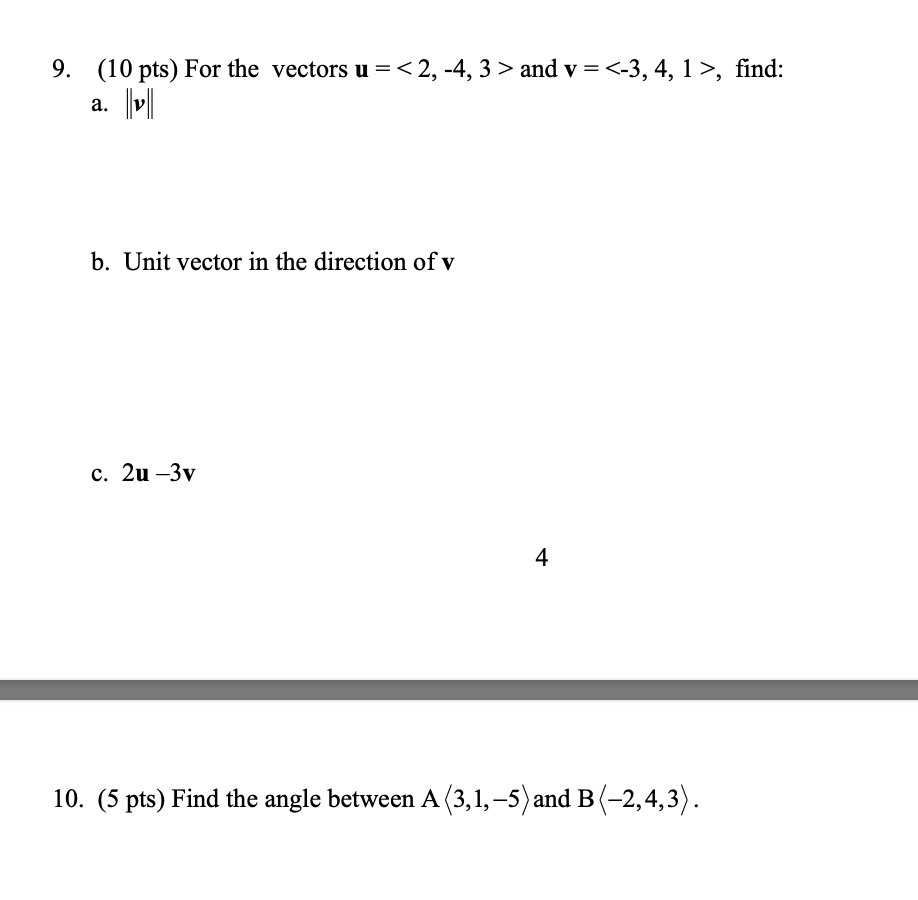 Solved 9. (10 pts) For the vectors \\( \\mathbf{u}= | Chegg.com