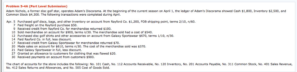 Solved Problem 5-4A (Part Level Submission) Adam's Discorama | Chegg.com