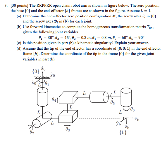 Solved [ 30 points] The RRPPRR open chain robot arm is shown | Chegg.com