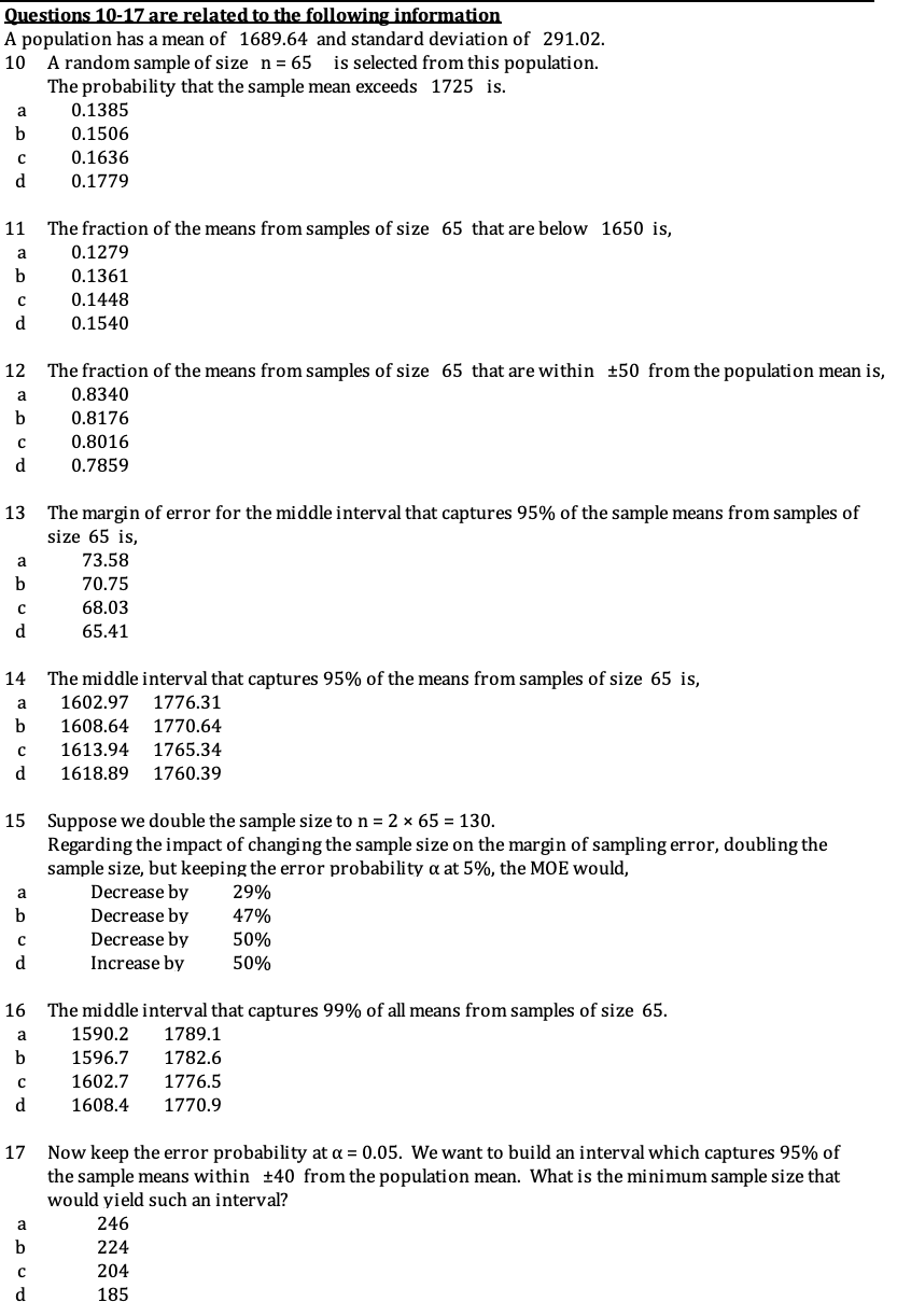 Solved Questions 10-17 ﻿are related to the following | Chegg.com