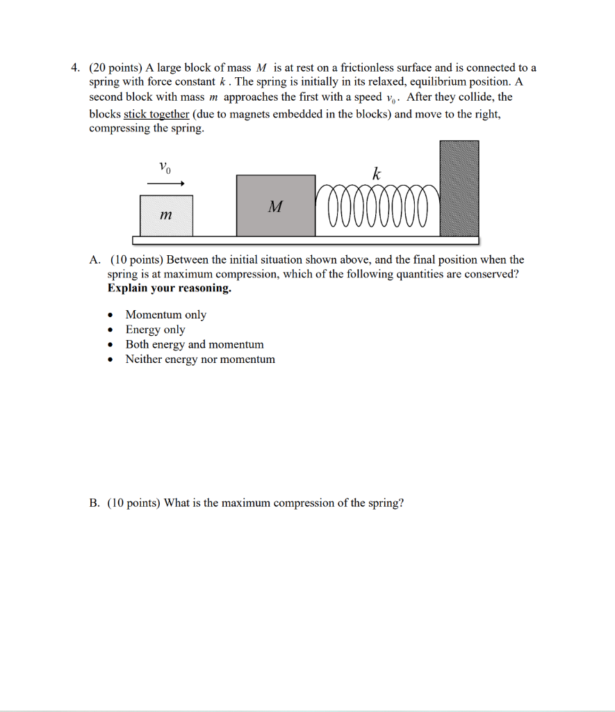 Solved 4. (20 points) A large block of mass M is at rest on | Chegg.com