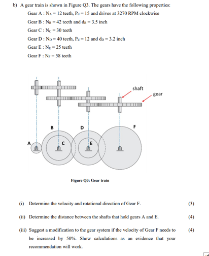Solved b) A gear train is shown in Figure Q3. The gears have | Chegg.com