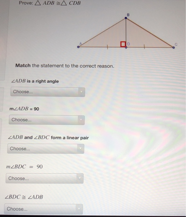 Solved Given: ZADB is right angle, AD Prove: A ADB A CDB DC | Chegg.com