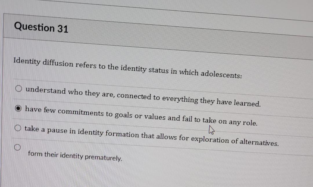 Solved Question 31 Identity diffusion refers to the identity | Chegg.com