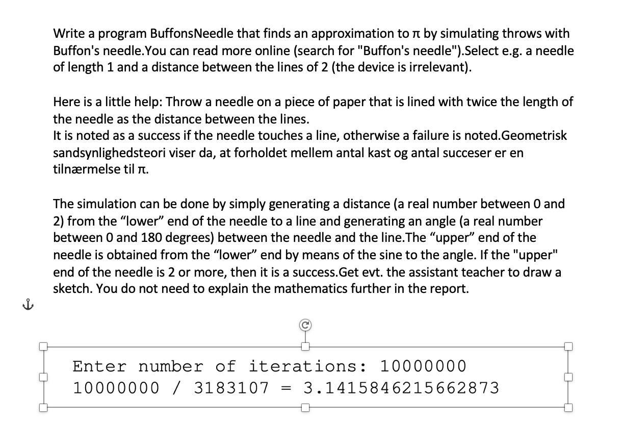 Write a program Buffons Needle that finds an | Chegg.com